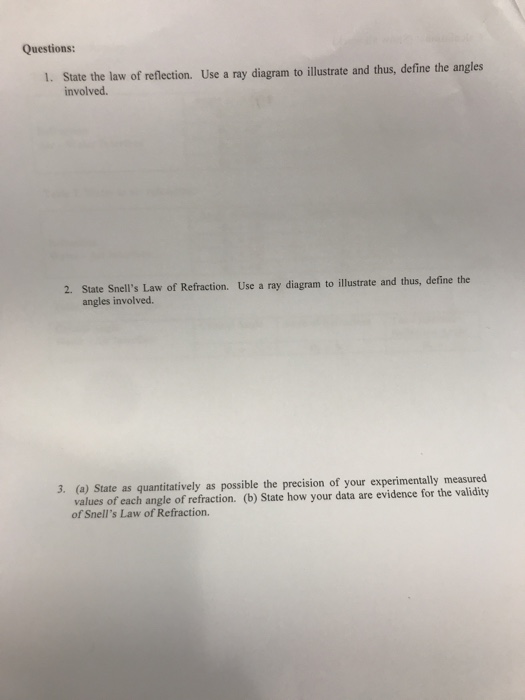 Solved Questions: 1. State the law of reflection. Use a ray | Chegg.com