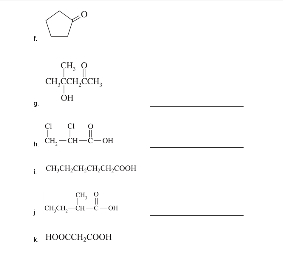 Solved O f. CH3 O || CH,CCH,CCHZ OH g. C1 CI O | | CH2 | Chegg.com