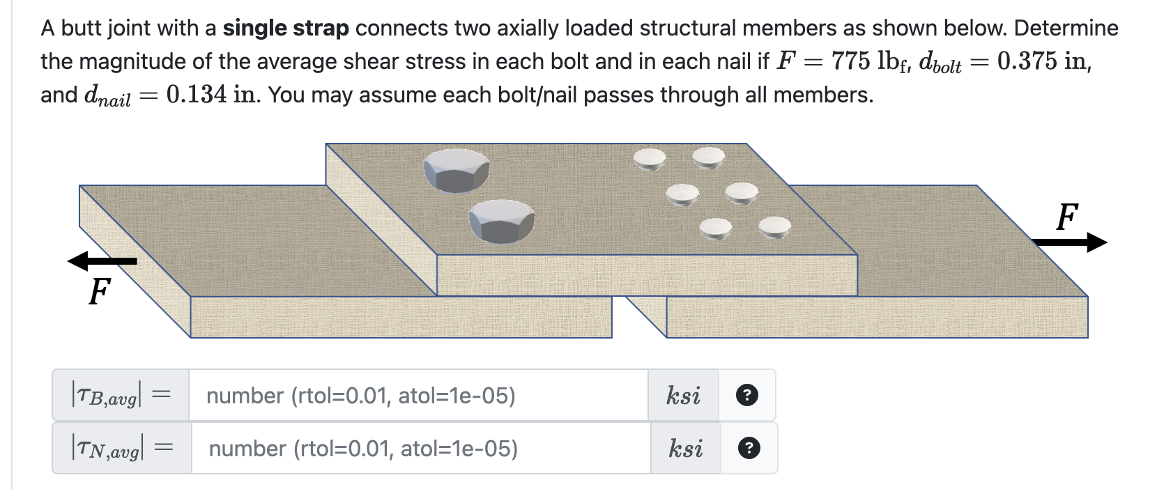 Solved A butt joint with a single strap connects two axially | Chegg.com