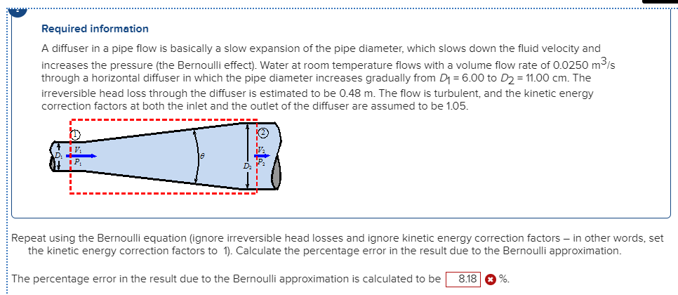 Solved Required information A diffuser in a pipe flow is | Chegg.com