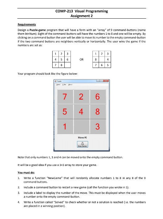 COMP-213 Visual Programming Assignment 2 Requirements | Chegg.com
