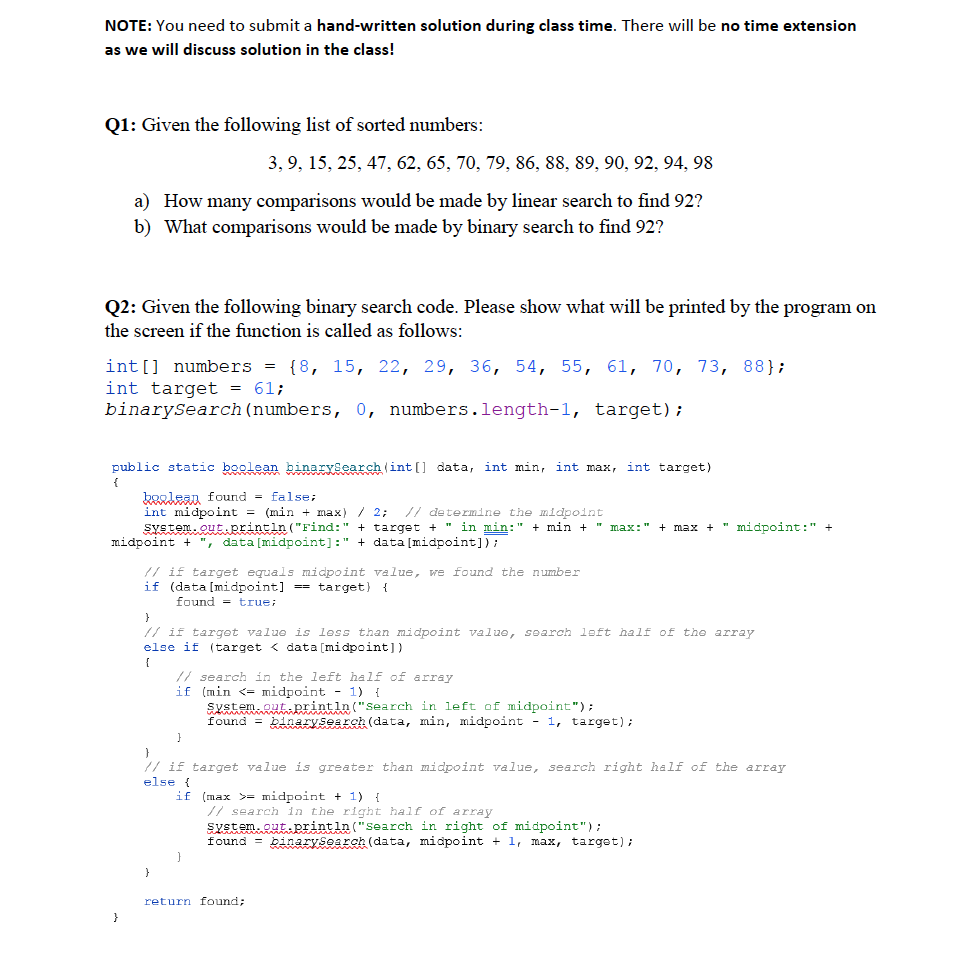 Solved NOTE: You need to submit a hand-written solution | Chegg.com