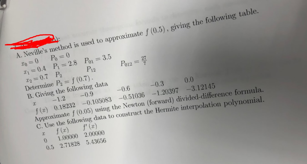 Solved A. Neville's method is used to approximate f (0.5), | Chegg.com