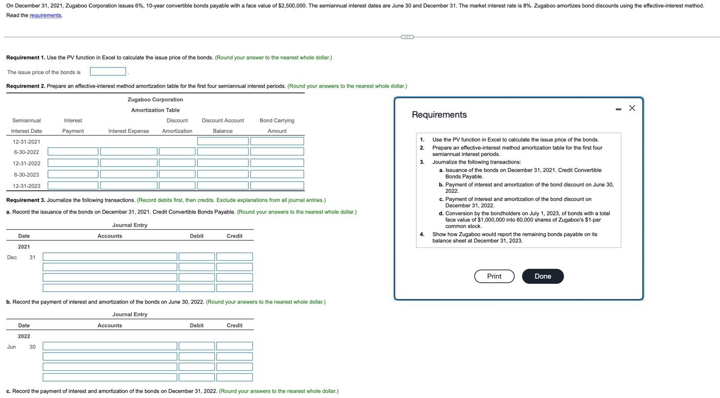 Solved Requirement 1. Use the PV function in Excel to | Chegg.com