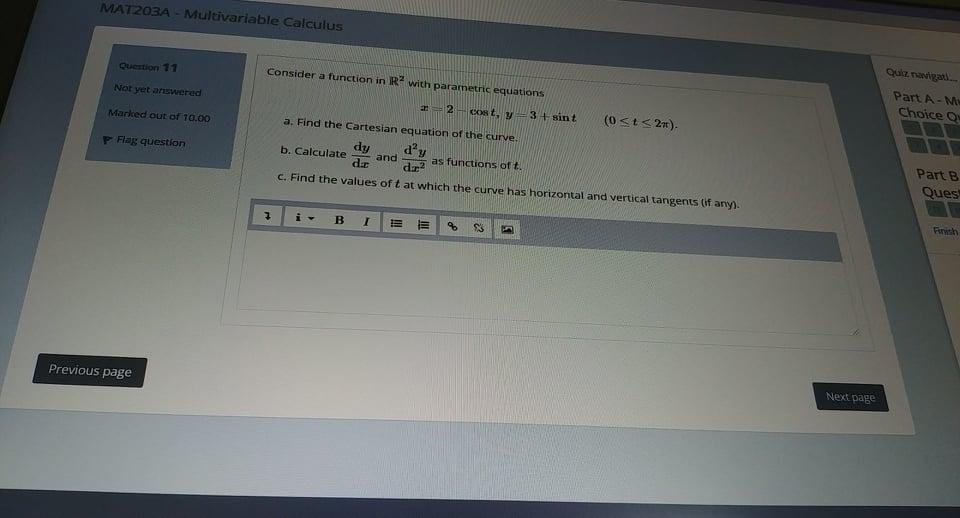 Solved MAT203A - Multivariable Calculus Question 11 Consider | Chegg.com