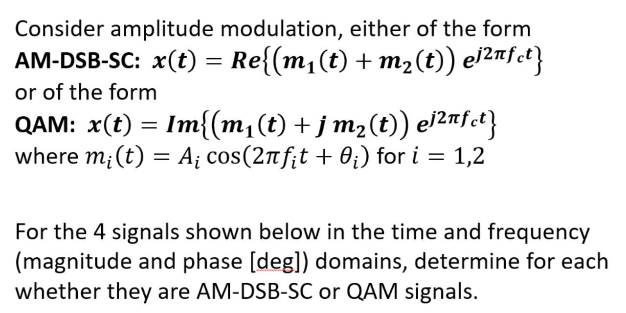 Solved = Consider amplitude modulation, either of the form | Chegg.com