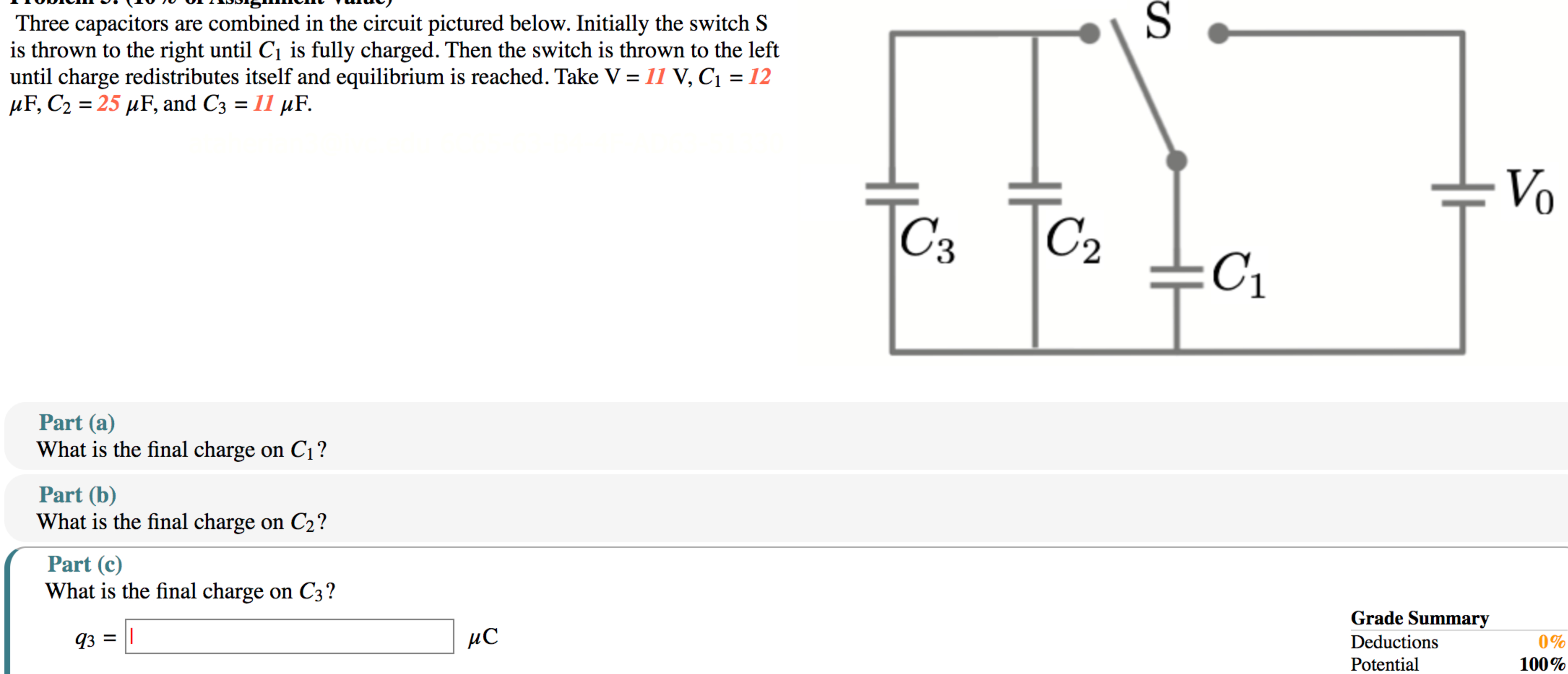 Solved Three capacitors are combined in the circuit pictured | Chegg.com