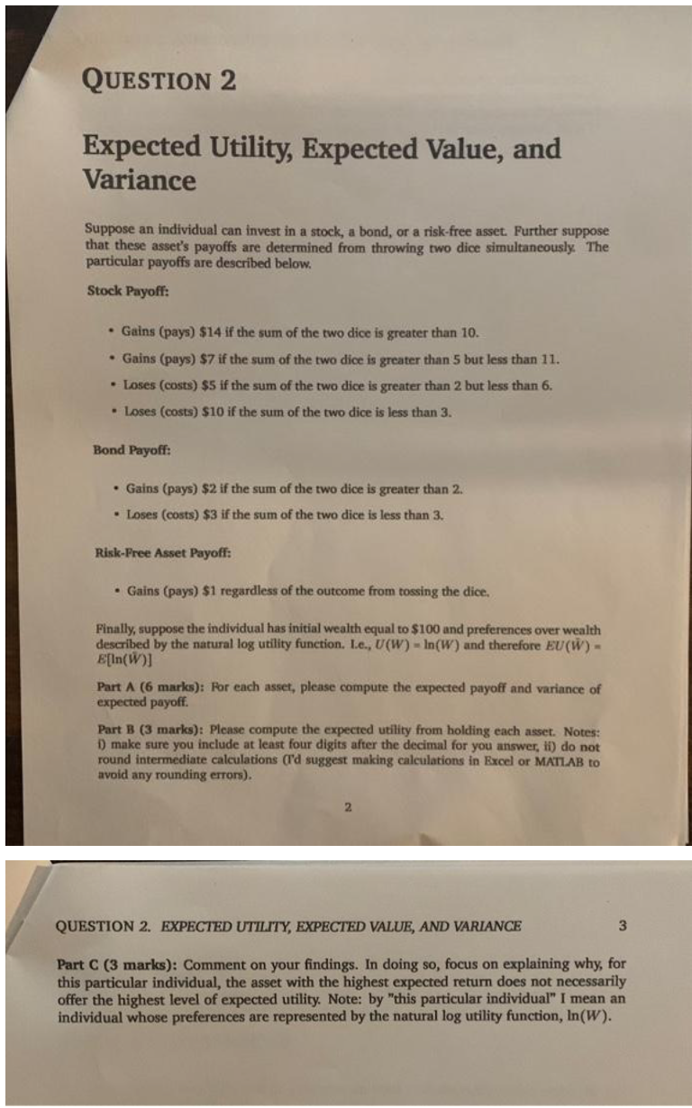 Solved Expected Utility, Expected Value, and Variance | Chegg.com