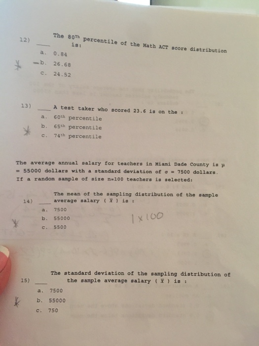 Solved The 80^Th percentile of the Math ACT score | Chegg.com