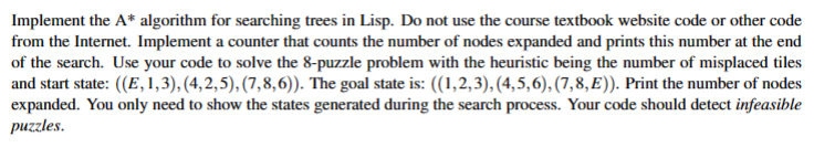Solved Implement the A∗ algorithm for searching trees in | Chegg.com