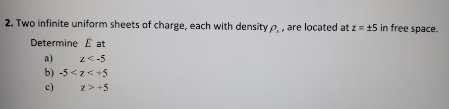Solved 2. Two infinite uniform sheets of charge, each with | Chegg.com