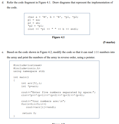 Solved d. Refer the code fragment in Figure 4.1. Draw | Chegg.com