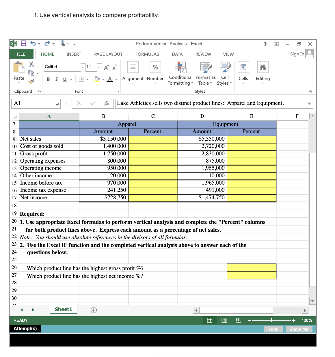 Solved 1. Use vertical analysis to compare | Chegg.com