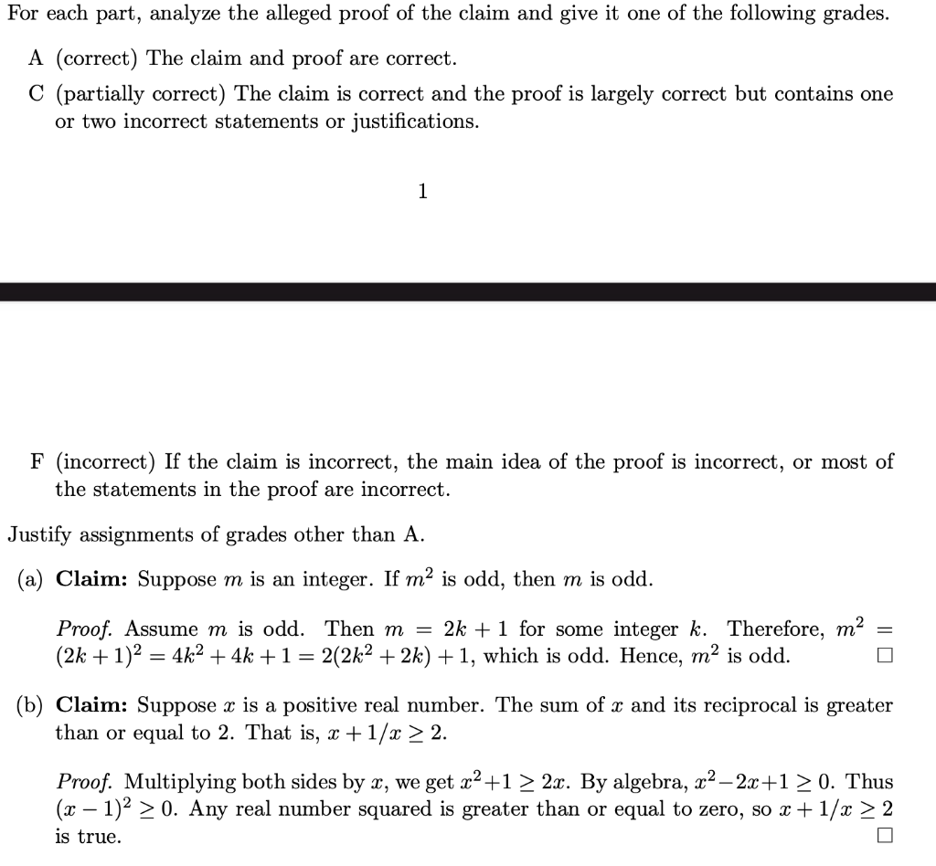 Solved For each part, analyze the alleged proof of the claim | Chegg.com
