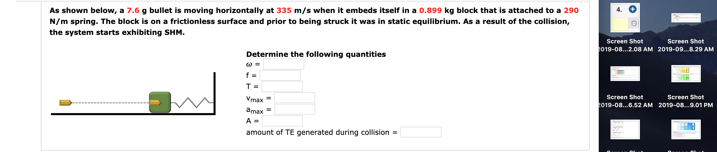 Solved 4. + As shown below, a 7.6 g bullet is moving | Chegg.com