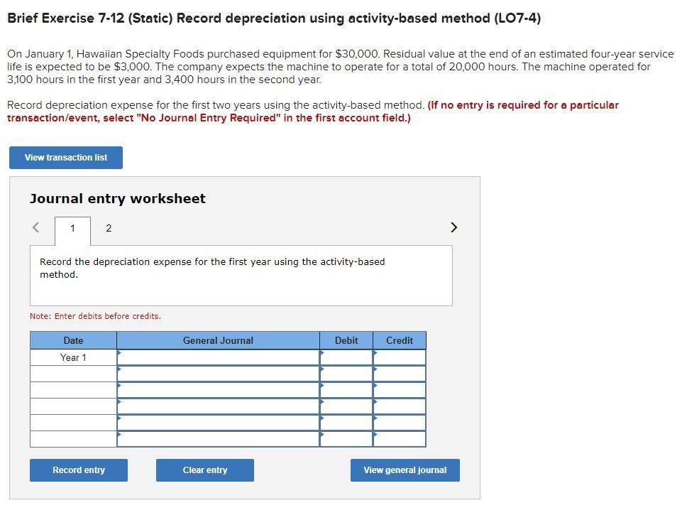 Solved Brief Exercise 7-12 (Static) Record depreciation | Chegg.com Solved Brief Exercise 7-12 (Static) Record depreciation | Chegg.com
