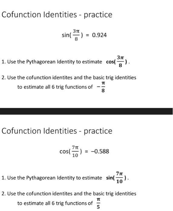 Solved Cofunction Identities - practice sin( T)- 0.924 3m 1. | Chegg.com
