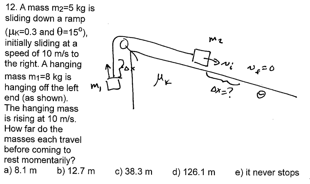 Solved 12. A mass m2-5 kg is sliding down a ramp ( K-0.3 and | Chegg.com