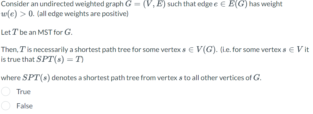 Solved Consider an undirected weighted graph \\( G=(V, E) | Chegg.com
