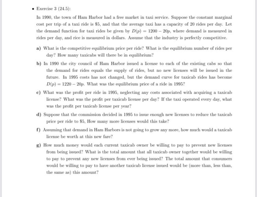 Solved - Exercise 3 (24.5): In 1990, the town of Ham Harbor | Chegg.com