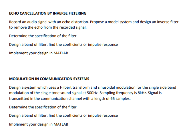 ECHO CANCELLATION BY INVERSE FILTERINGRecord an audio | Chegg.com