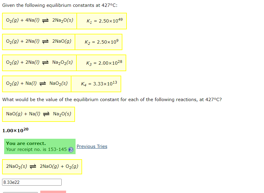 Solved Given the following equilibrium constants at 427∘C : | Chegg.com