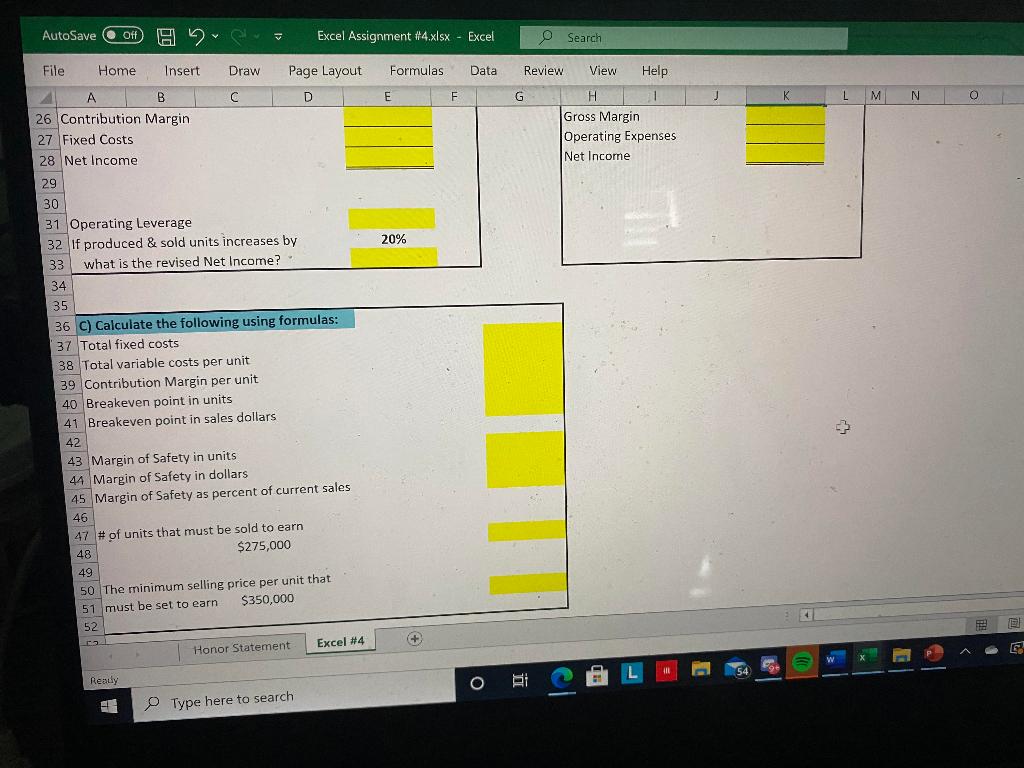 Solved AutoSave Of of Excel Assignment #4.xlsx - Excel | Chegg.com