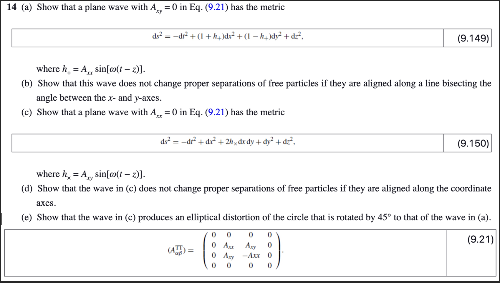 Solved 14 (a) Show that a plane wave with Axy = 0 in Eq. | Chegg.com