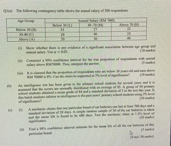 Solved Ql(a) The following contingency table shows the | Chegg.com