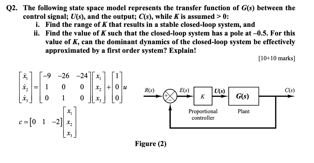 Solved Q2. The following state space model represents the | Chegg.com