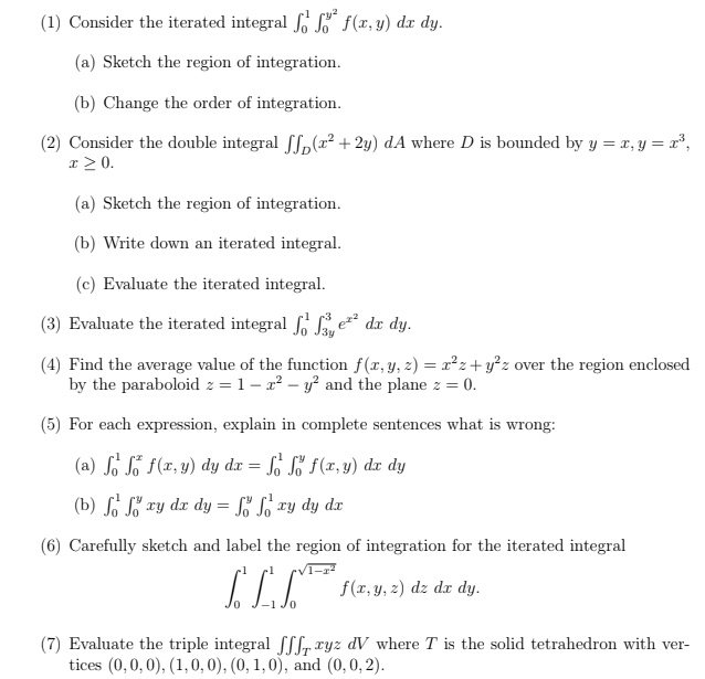 Solved (1) Consider the iterated integral f(x, y) dx dy. (a) | Chegg.com