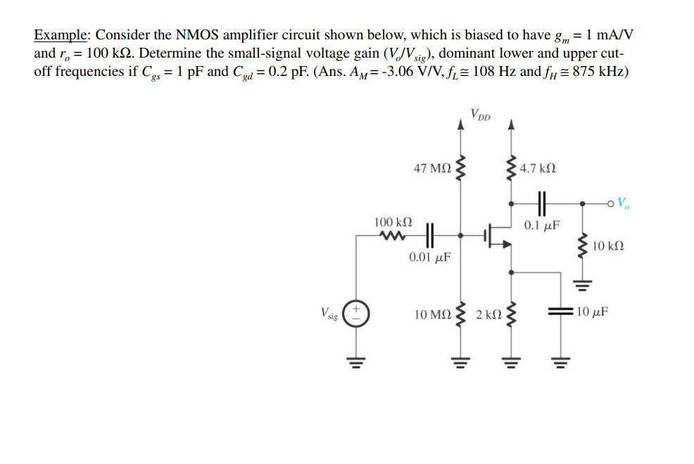 Solved Example: Consider the NMOS amplifier circuit shown | Chegg.com
