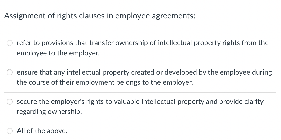 Solved Assignment of rights clauses in employee agreements: | Chegg.com