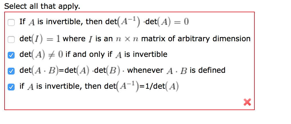 Solved Select all that apply. If A is invertible, then det( | Chegg.com