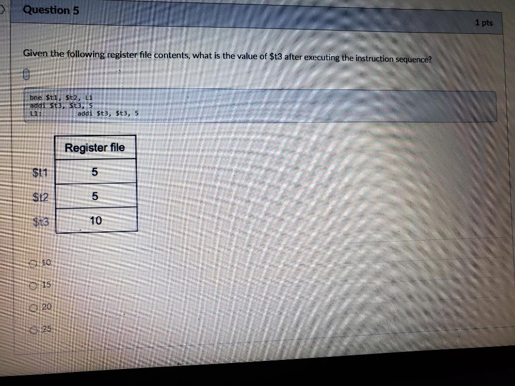 Solved Question 5 1 pts Given the following register file | Chegg.com