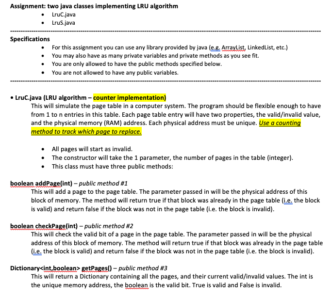 Solved Assignment: two java classes implementing LRU | Chegg.com