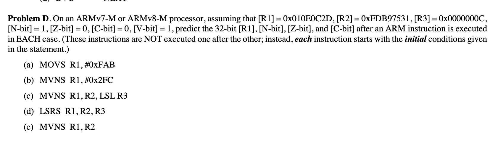 Solved Problem D. On an ARMv7-M or ARMv8-M processor, | Chegg.com