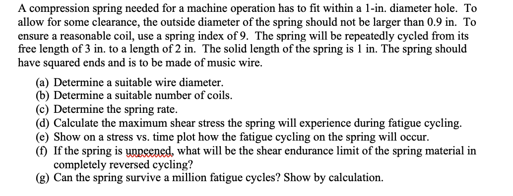 Solved A compression spring needed for a machine operation | Chegg.com