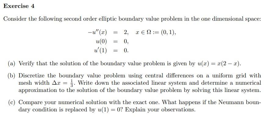 Solved Exercise 4 Consider The Following Second Order
