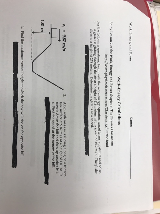 Solved Work, Energy, and Power Name: Work-Energy | Chegg.com