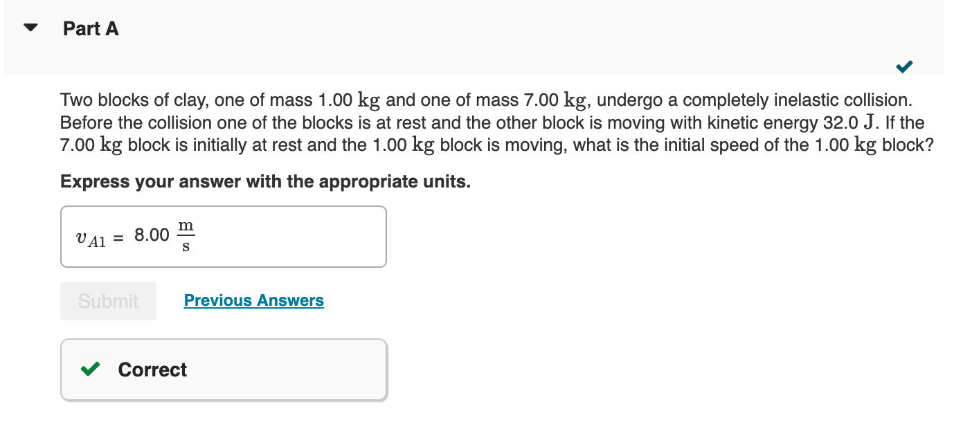 Solved Two blocks of clay, one of mass 1.00 kg and one of | Chegg.com