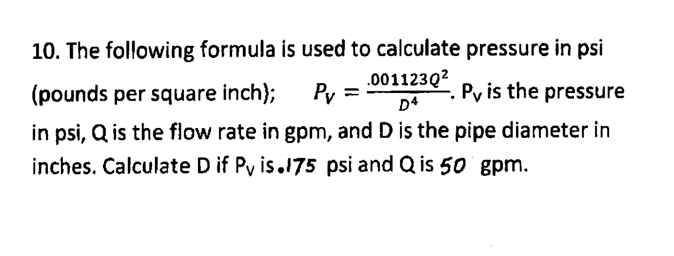 Solved 10. The following formula is used to calculate | Chegg.com