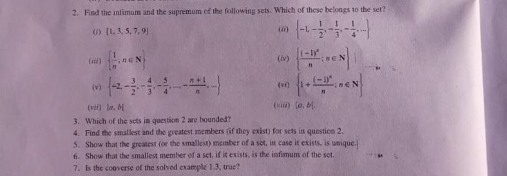 Solved 2. Find the infimum and the supremum of the following | Chegg.com