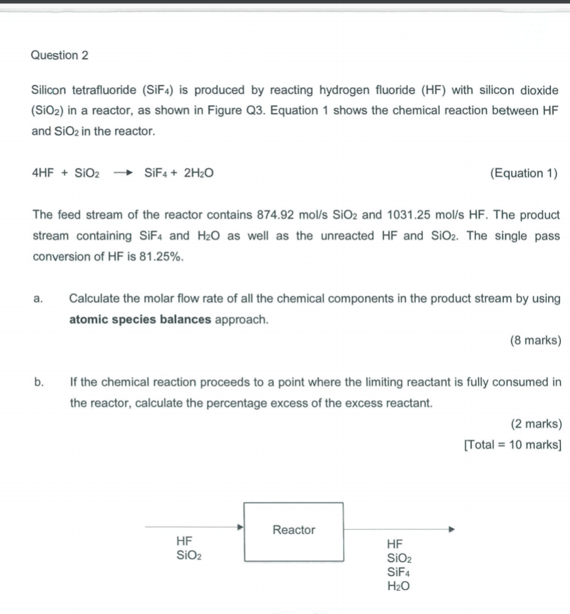 Solved Question 2 Silicon tetrafluoride (SiFa) is produced | Chegg.com