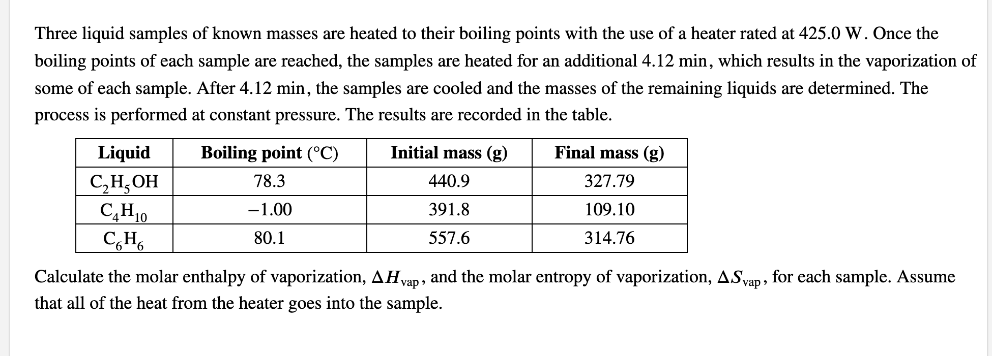 Solved Three liquid samples of known masses are heated to | Chegg.com