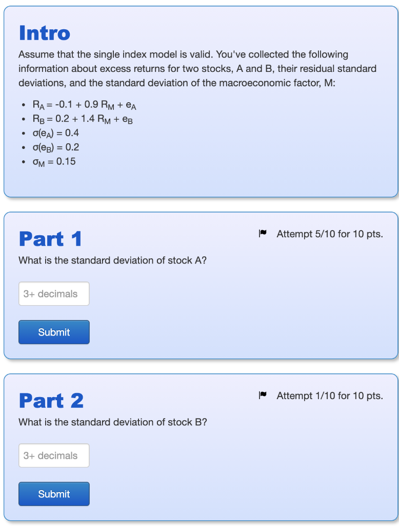 Solved Intro Assume that the single index model is valid. | Chegg.com