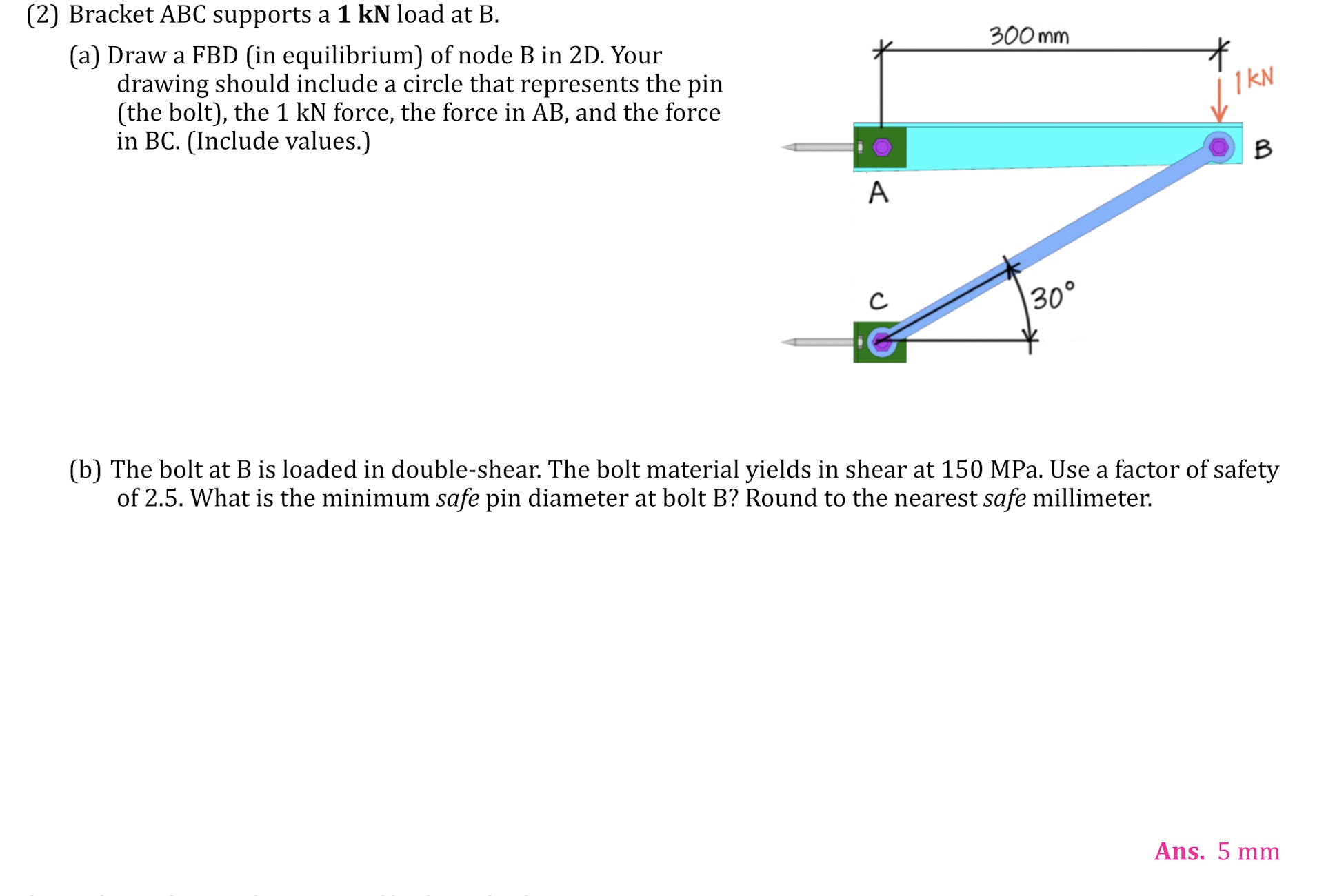 Solved (a) Draw a FBD (in equilibrium) of node B in 2D. Your | Chegg.com