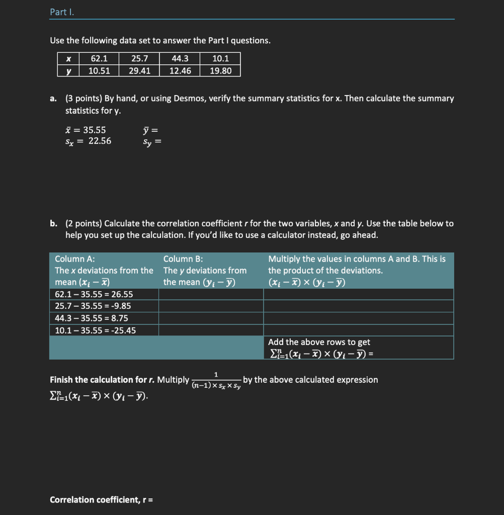 Solved Use the following data set to answer the Part I | Chegg.com