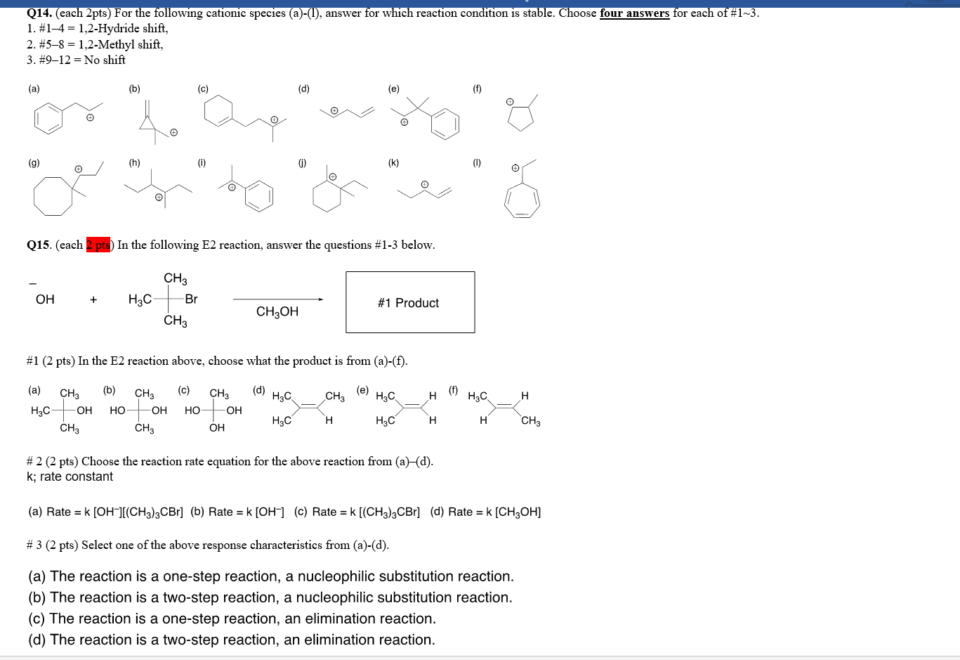 Solved Q14. (each 2pts) For the following cationic species | Chegg.com