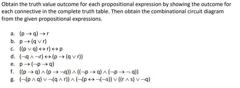 Solved Obtain the truth value outcome for each propositional | Chegg.com